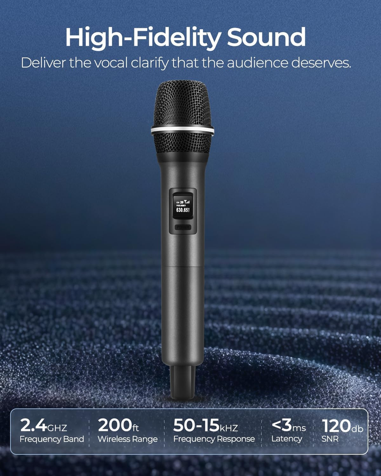 Wireless Microphones, Dual Handheld Dynamic Mic with Ultra-Stable ...