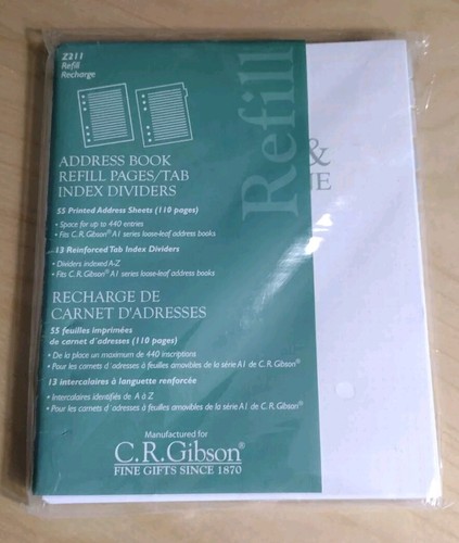 C. R. Gibson Z211 Address Book Refill Pages Tab Index Dividers | eBay