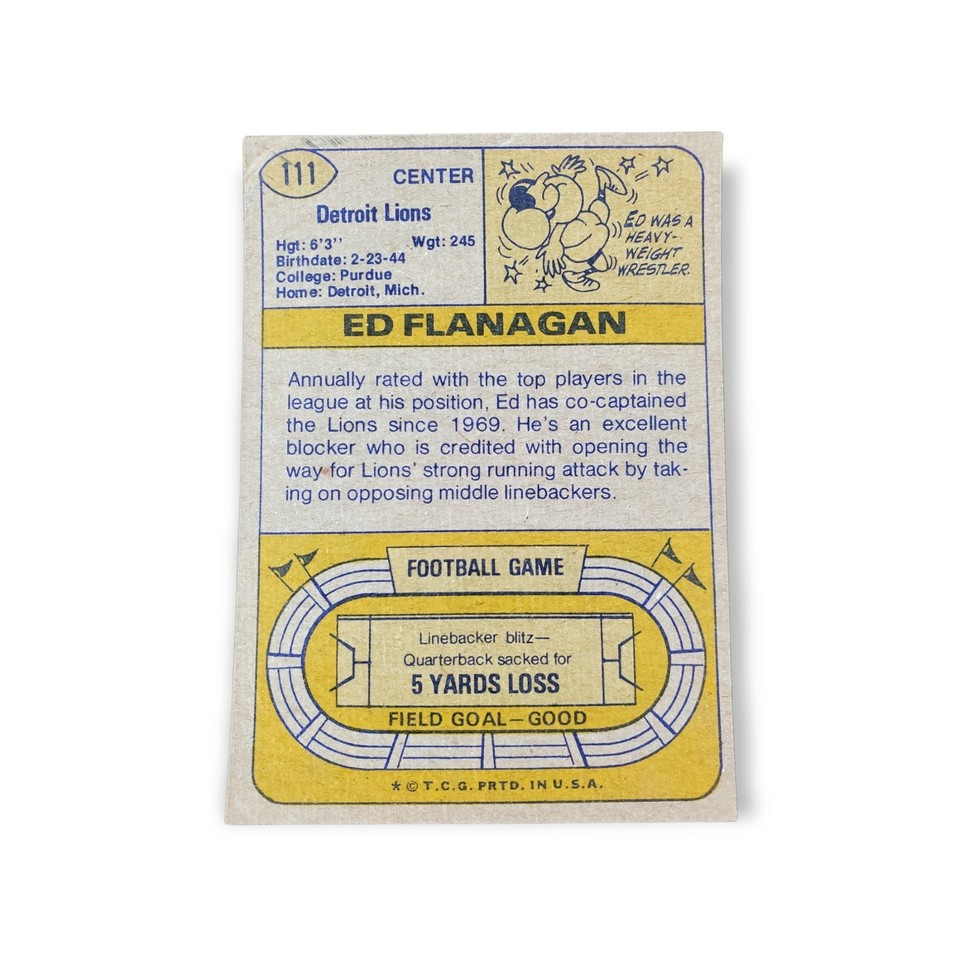 1974 Topps Football Ed Flanagan Card #111 Detroit Lions Trading Card | eBay