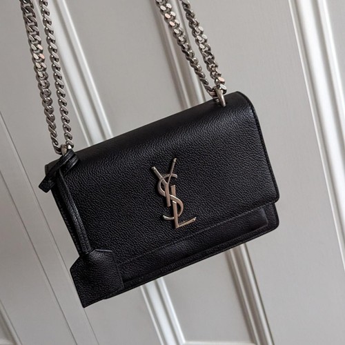 Saint Laurent YSL Sunset bag small in black / silver — Calf leather | eBay