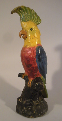 Antique Cast Iron Cockatoo Parrot Bird Painted Door Stop Statue Sculpture 15" ap | eBay