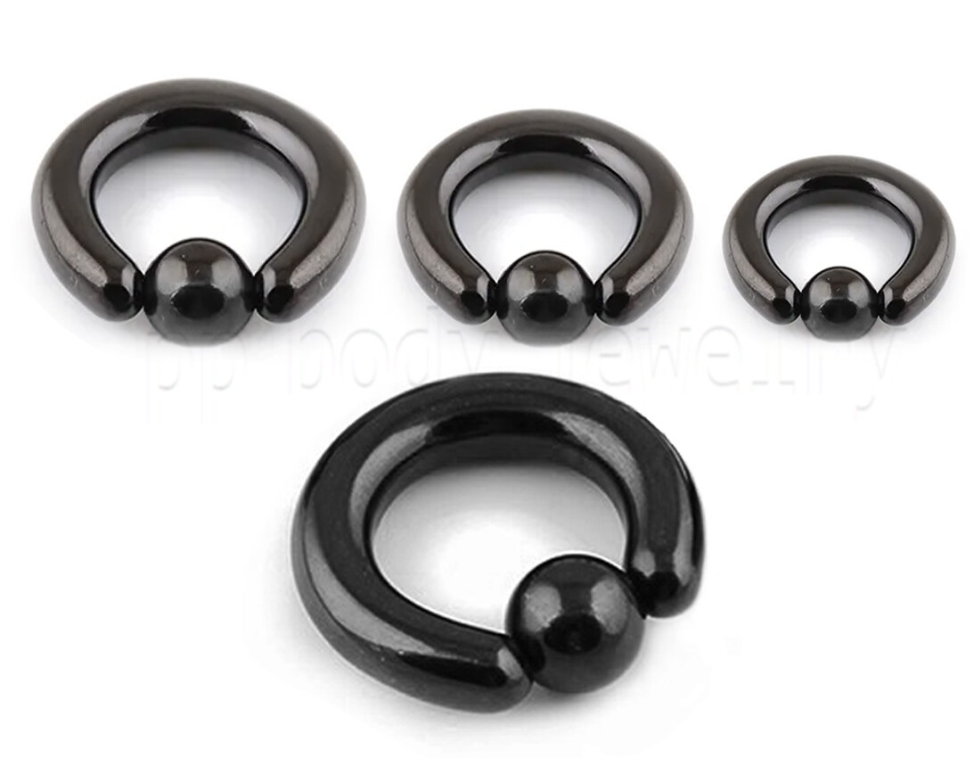 PAIR Black Anodized Surgical Steel Captive Bead Ring Earrings & Septum ...