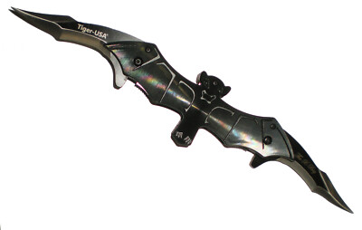 11" Black Dual Folding Blade Assisted Open Double Bladed Knife Bat Man ...