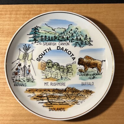 South Dakota Vintage Souvenir Landmark Plate 7.5" Hand Painted Rushmore ...
