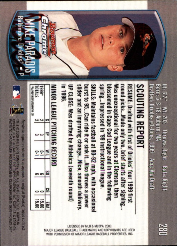 2000 Bowman Chrome #280 Mike Paradis | eBay