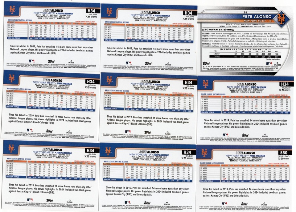 PETE ALONSO (9) 2025 Topps & Bowman Baseball #'s 550, H34 & 56 New York ...