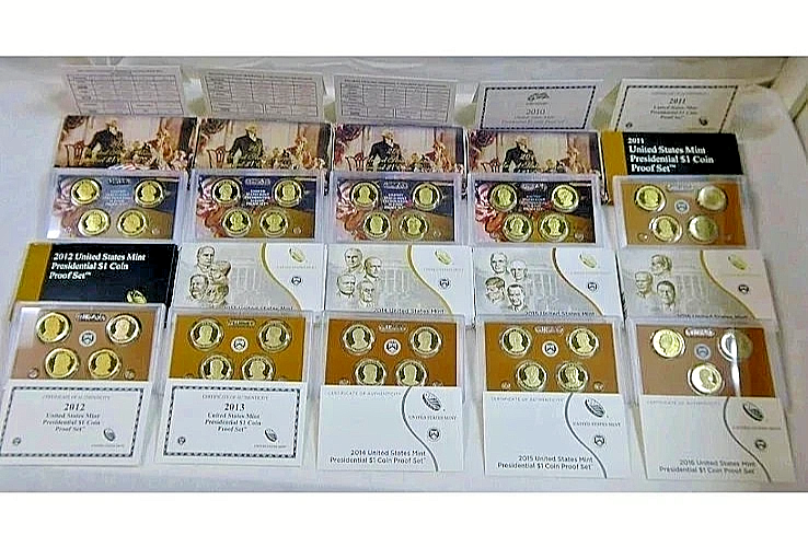 2007-2016 Complete Proof Sets Presidential Dollar Proof Sets with Boxes ...