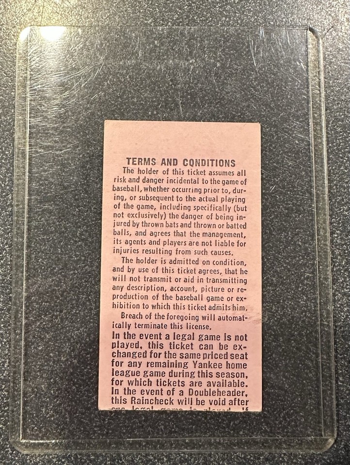 Vintage NY Yankees Baseball Rain Check Ticket Stub From A 7/15/1978 ...