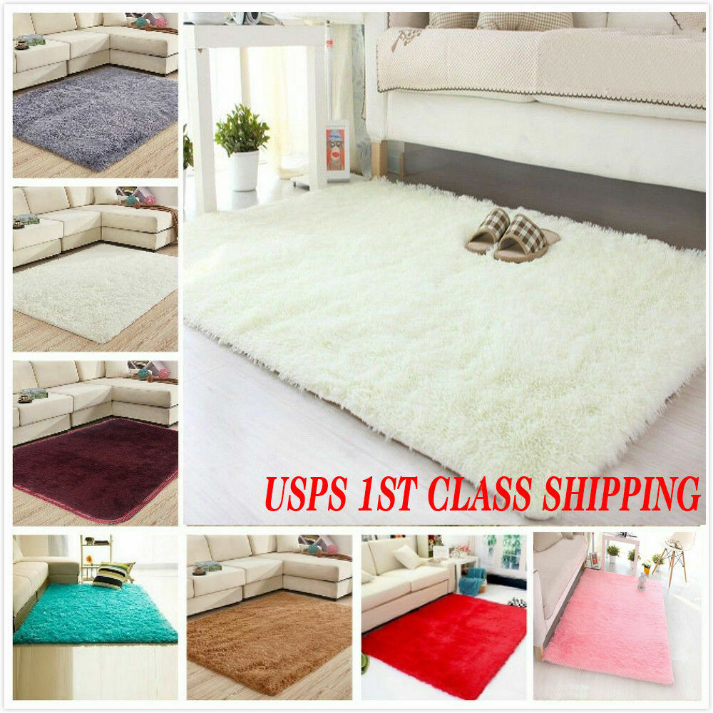 Soft Square Fluffy Rug Anti-Skid Shaggy Carpet Floor Mat Home Bedroom ...