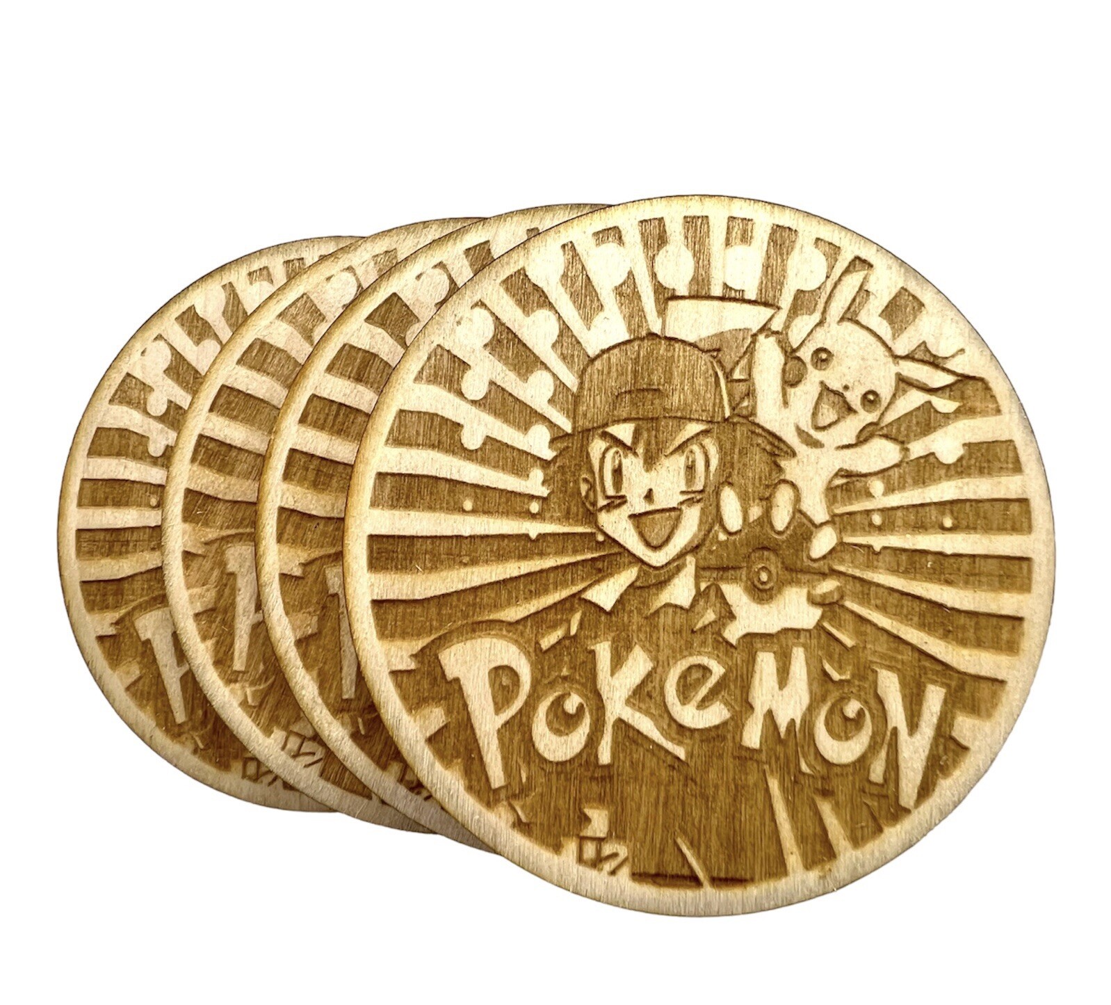 Pokémon coaster set of 4 laser engraved/wood | eBay