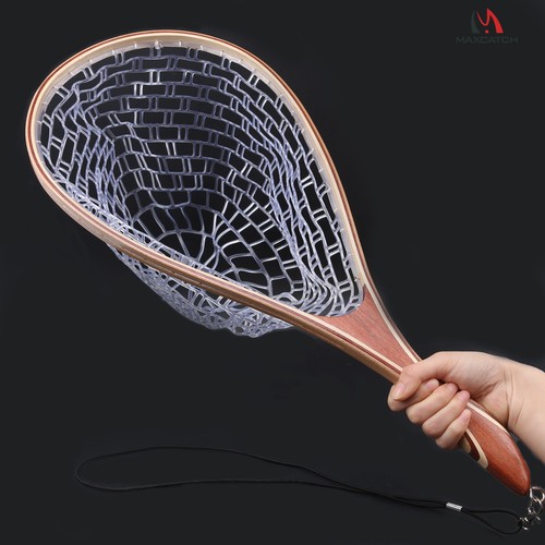 Maxcatch Rubber Landing Net For Fly Fishing Trout With Wooden Handle | eBay