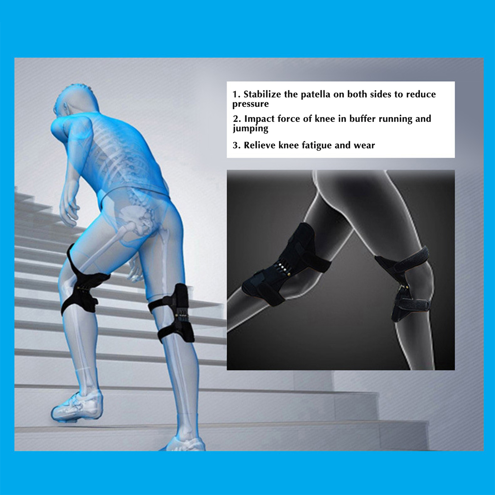 1 Pair Leg Power Knee Stabilizer Pads Patella Booster Spring Knee Brace ...