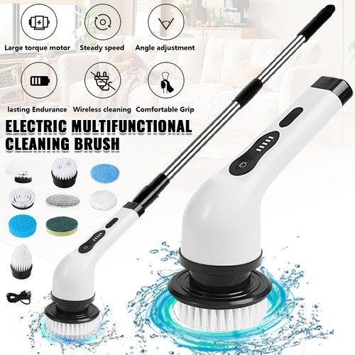 Adjustable Electric Spin Scrubber Cleaning Turbo Scrub Brush with 9 ...