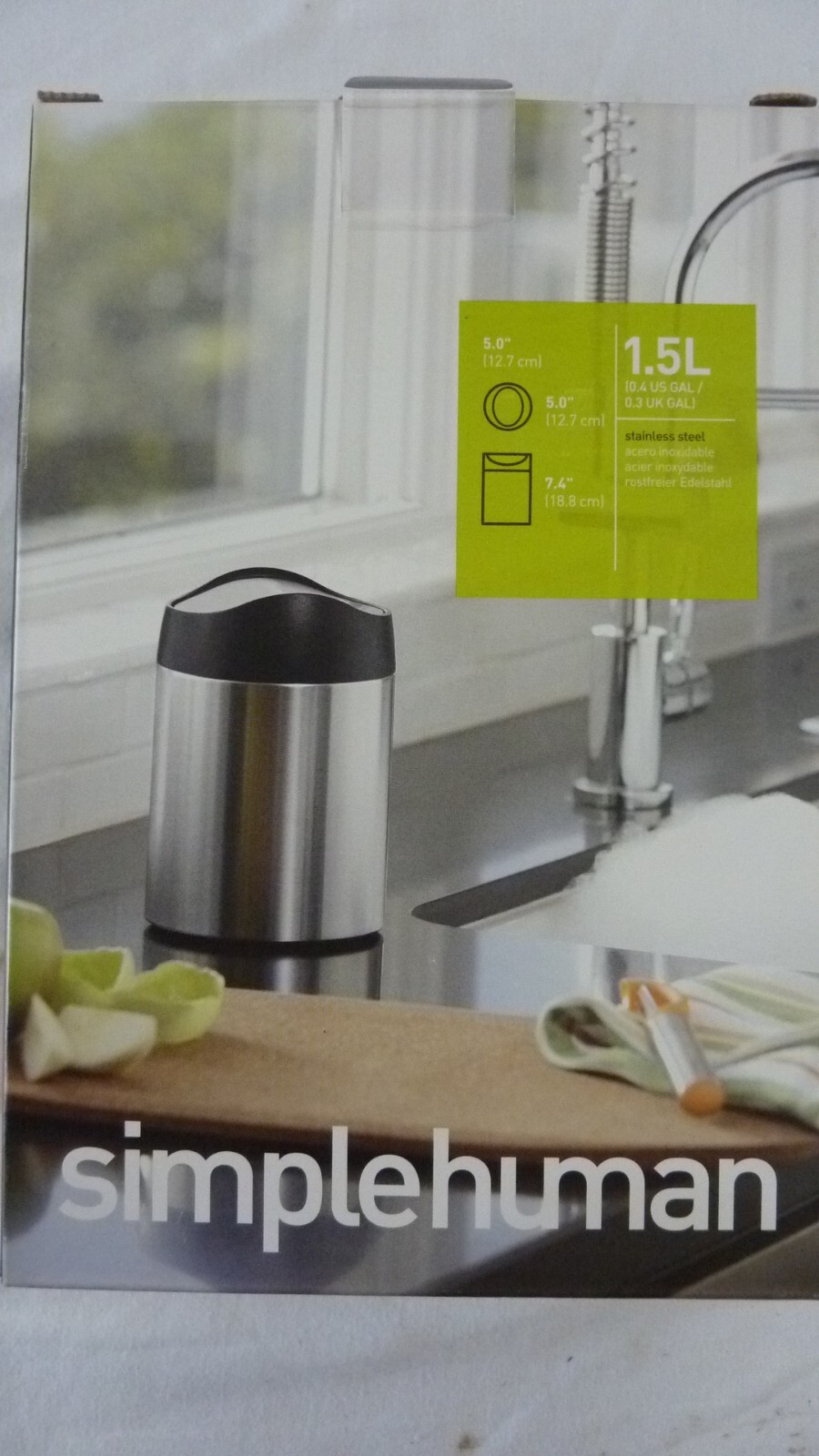 SimpleHuman Countertop Swing Lid Bin 1.5L Brushed Stainless Steel Tea ...