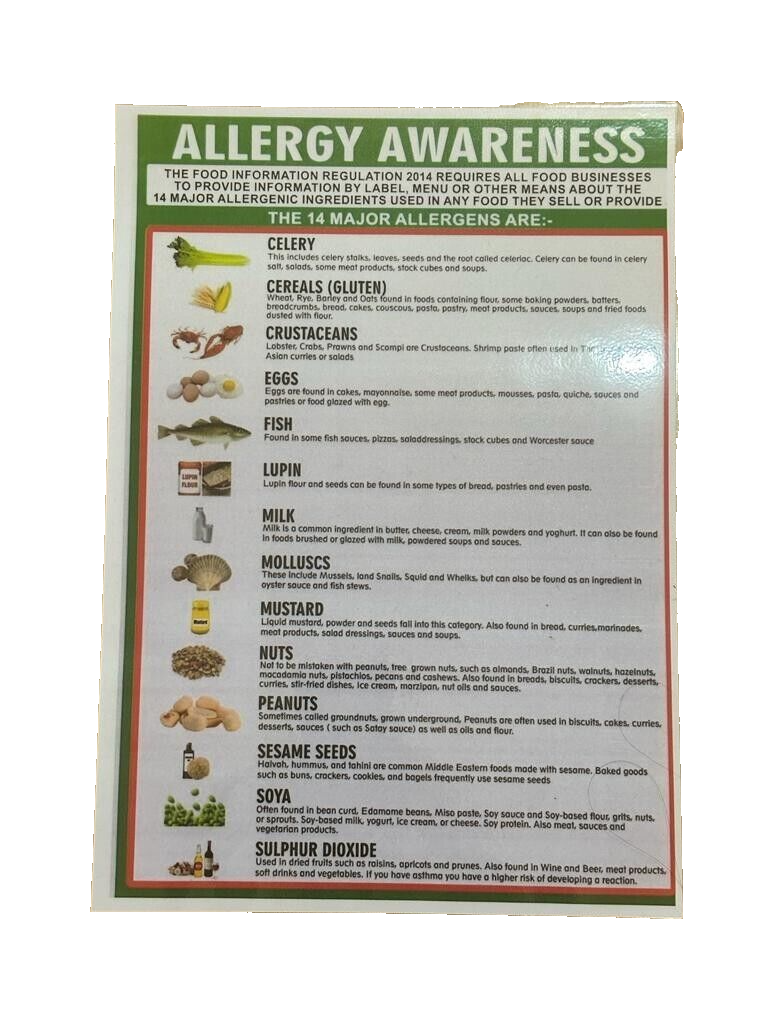 A4 FOOD ALLERGY ALLERGEN - FOOD HYGIENE SIGN POSTERS 2025-2026 updated ...