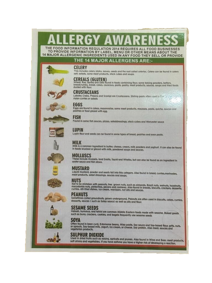 A4 FOOD ALLERGY ALLERGEN - FOOD HYGIENE SIGN POSTERS 2025-2026 updated ...