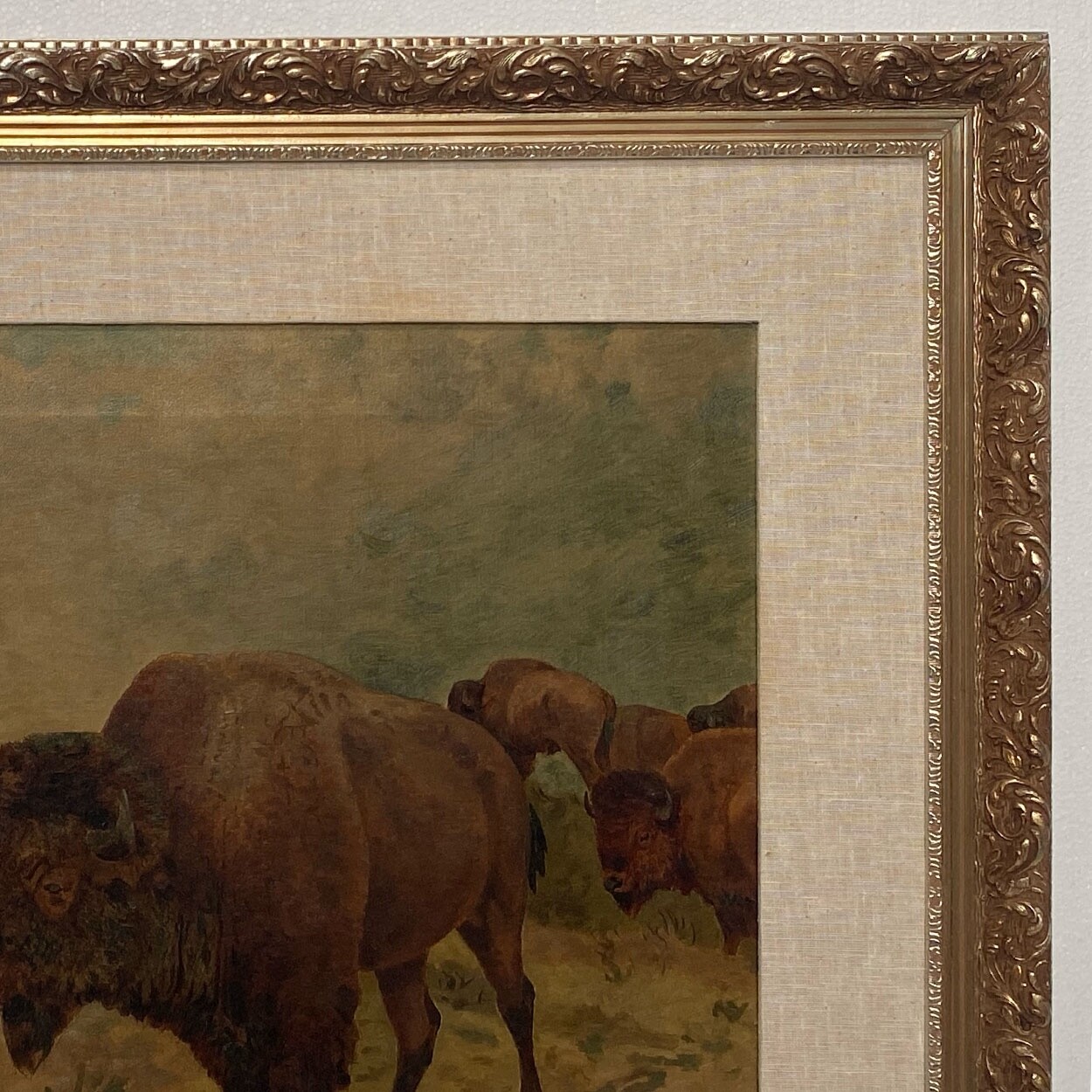 Antique JOHN (JACK) DARE HOWLAND Oil Painting, Buffalo/Bison Herd 19th ...