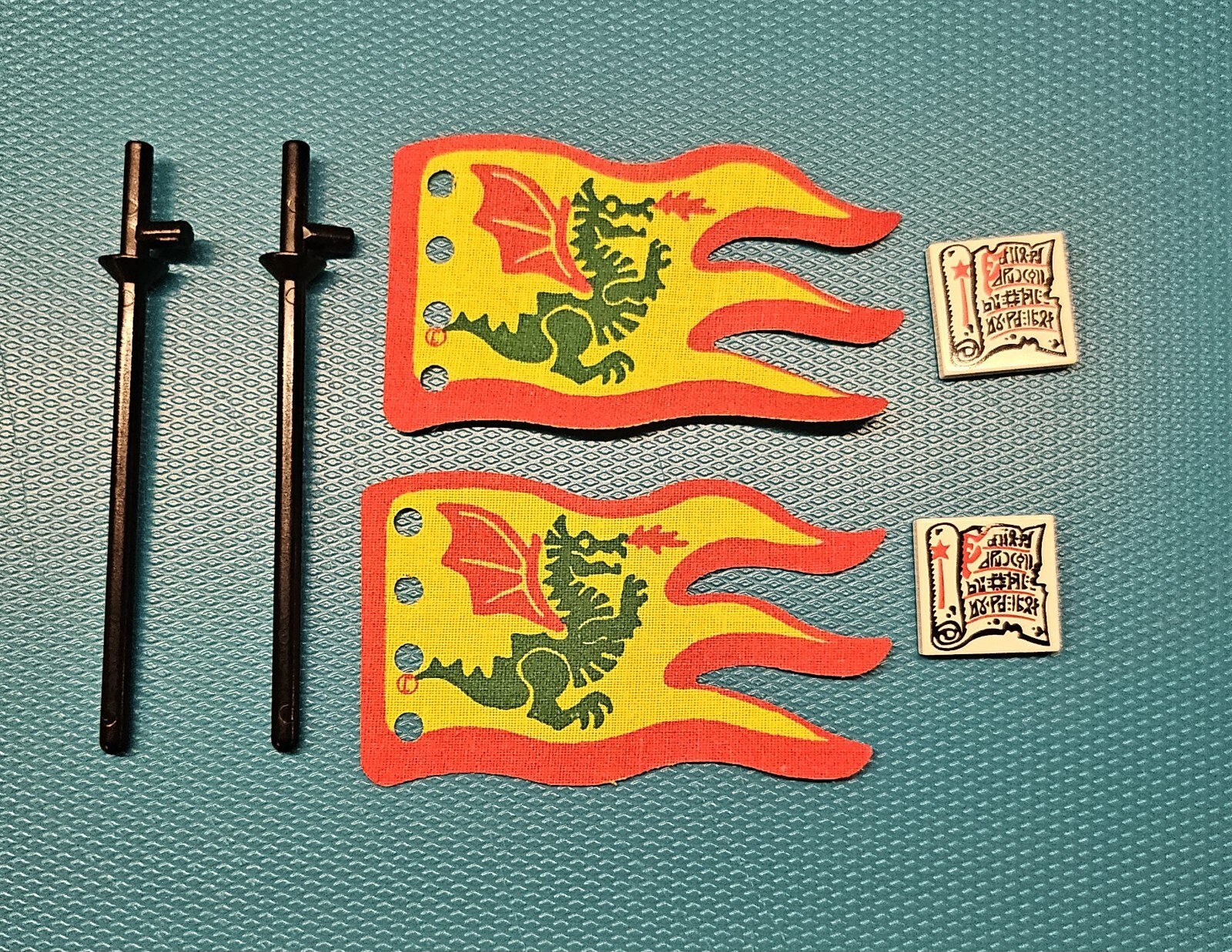 Lego Castle 2 Dragon Flag x376px1 & 2 Magic Scroll Tiles 3068p40 & 2 ...