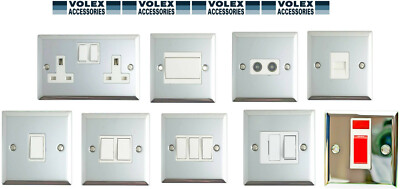 Volex Polished Chrome 1G/2G/Spur Fused Light Switch Double Socket White ...