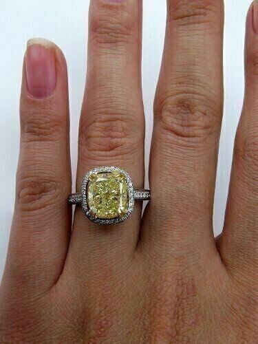 3 Ct Cushion Cut Lab Created Canary Yellow Engagement Ring 14k White ...