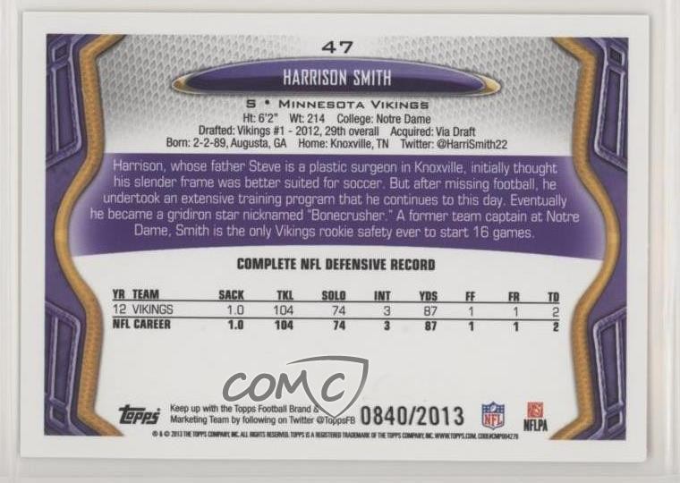 2013 Topps Gold Border 840/2013 Harrison Smith #47 n1u | eBay