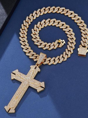 Large Cross Bling Pendant & 13mm 20" Iced Cubic Zirconia Chain Hip Hop ...