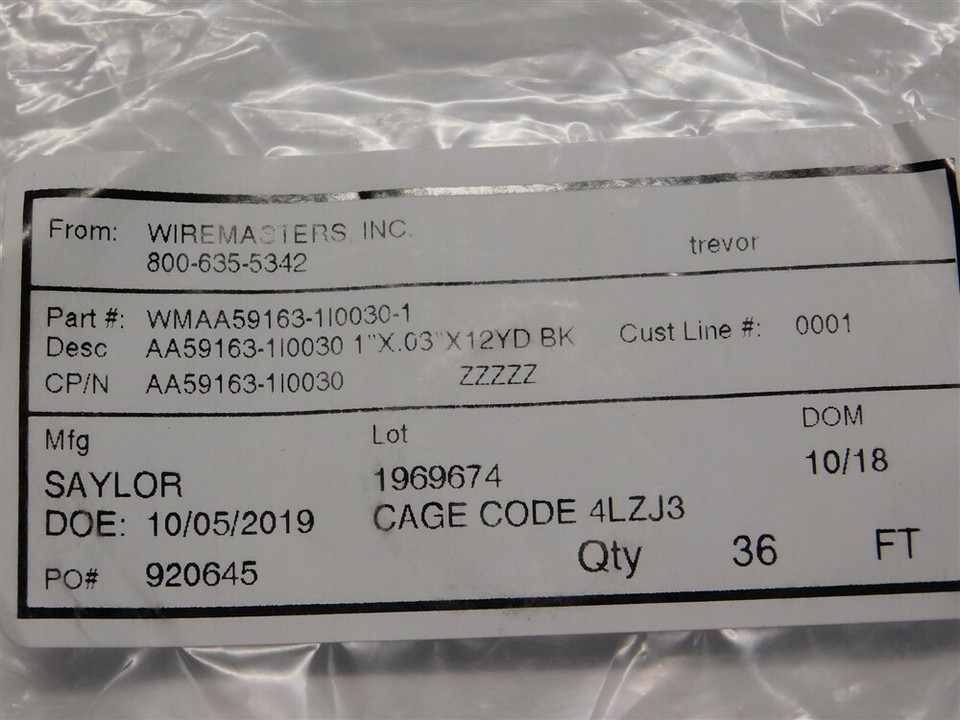 Saylor AA59163-1I0030-1 1 x .03" Silicone Self Fusing Electrical ...