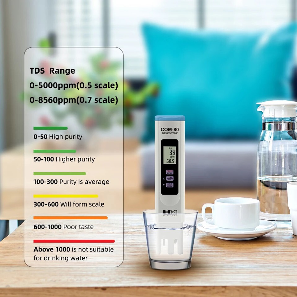 TDS EC TEMP Meter COM-80 Total Dissolved Solids Monitor Conductivity ...