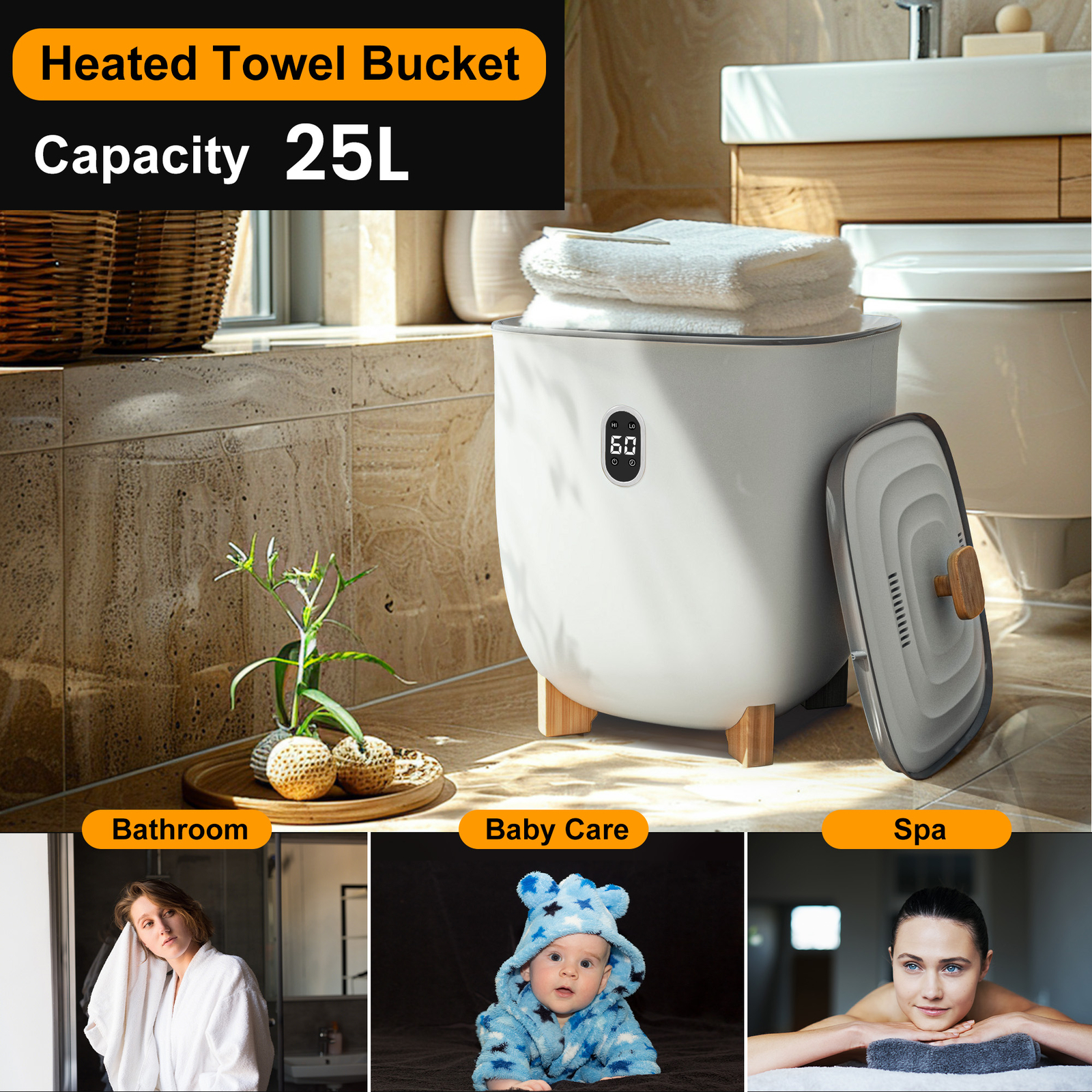 25L Towel Warmer Bucket Hot Towel Heater for Bathrobes Blankets PJ's ...