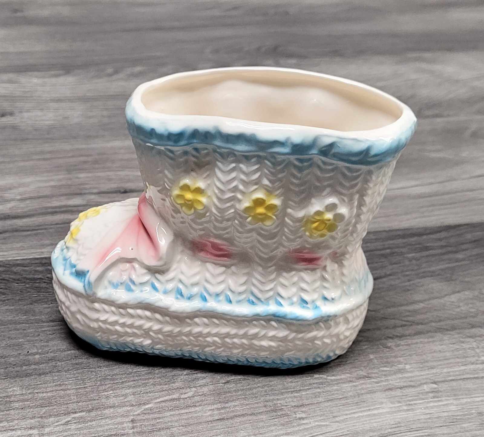 Vintage Ceramic Baby Bootie Nursery Planter White with Blue Trim and ...