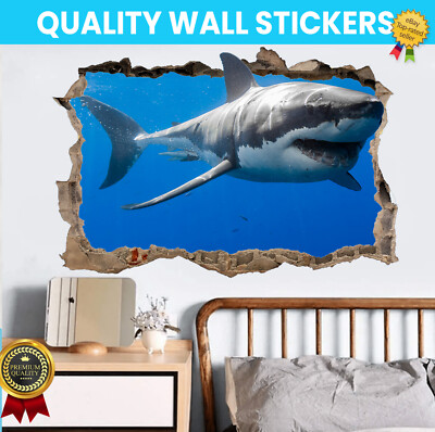 Great White Shark Decal Sticker Mural Poster Print Wall Sticker Art ...