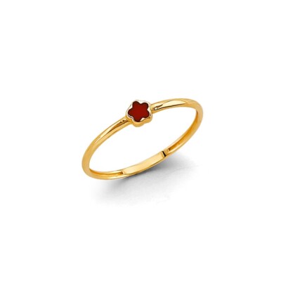 Womens Girls 14K Yellow Gold Fashion Fancy Enamel Flower Stackable Ring ...
