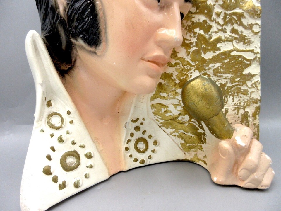 VTG Elvis Presley With Mic Chalkware Plaster Bust Tabletop Or Wall ...