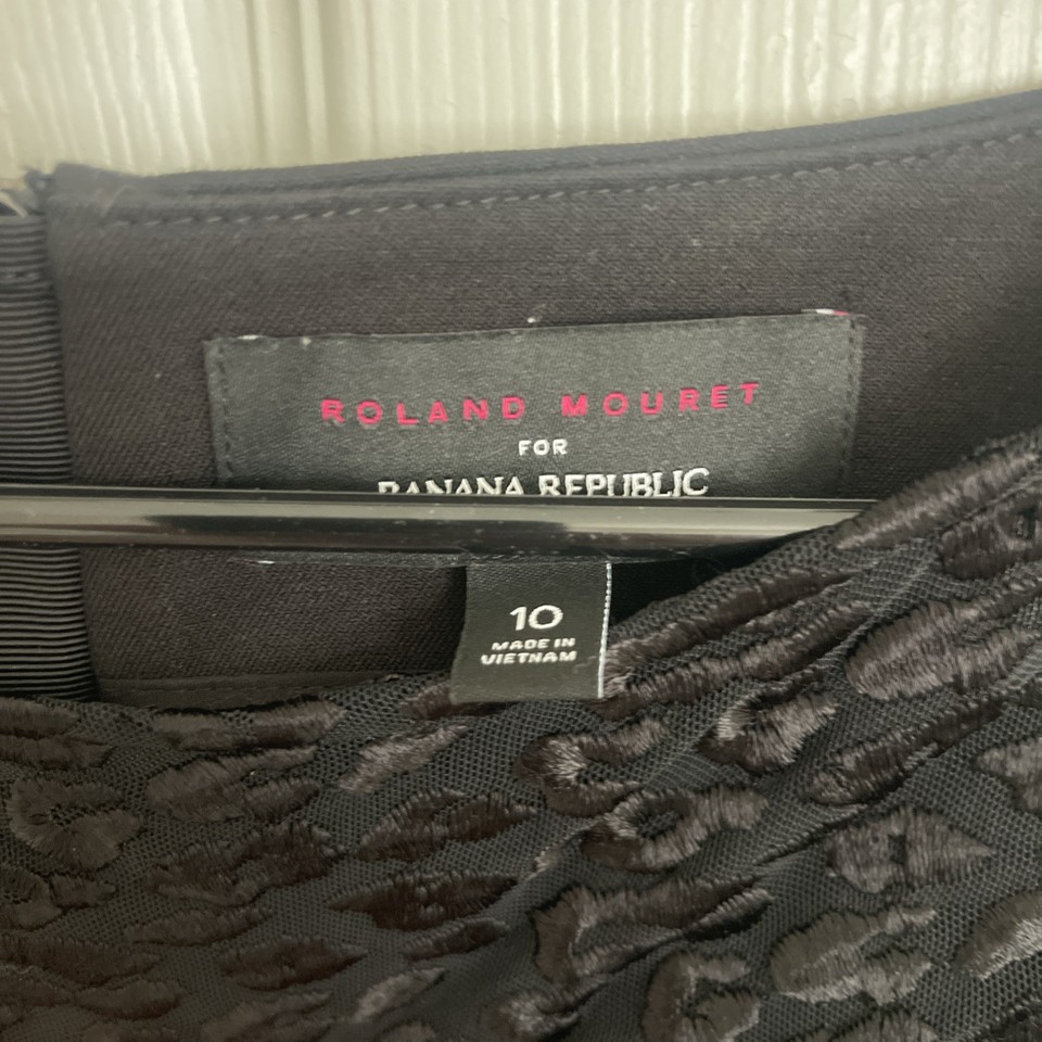 Roland Mouret Banana Republic Black Long Sleeve Dress Sheer Leopard Top ...