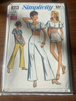 Blouse Crop Top Pants Pattern Simplicity 8113 Size 10 BoHo Hippie 1960 ...