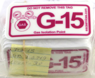 Gas Isolation Point Tags, G-15, 3"Lx1.5"W, Magenta on White, Qty 30 ...