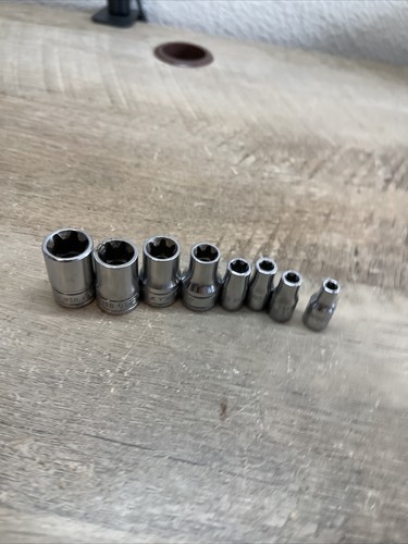 Snap On 8 Piece Inverted Torx Set E5 E6 E7 E8 E10 E12 E14 E16 1/4” & 3/ ...