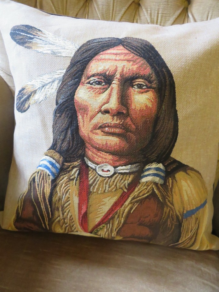 STUNNING GERONIMO APACHE TRIBE RED CLOUD INDIAN CHIEF TAPESTRY CUSHION ...