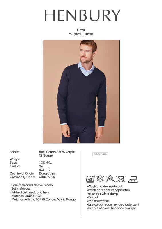 Henbury 12 Gauge V-Neck Jumper H720 - Men's Formal Office Wear Clothing ...