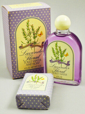 1986 Avon "LAVENDER FLORAL" Toilet Water FULL 4 fl. oz + 3 oz. Soap ...
