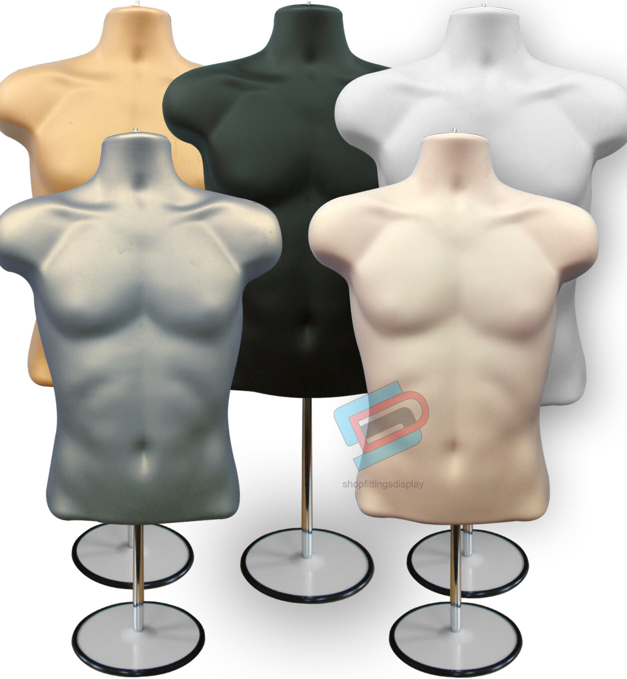 MALE MANNEQUIN FREESTANDING 3QTR BODY FORM TOP TABLE WITH ROUND STAND ...