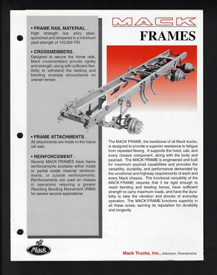 MACK TRUCKS MACK FRAMES 6 PAGE FOLDOUT TYPE SPECIFICATIONS BROCHURE ...