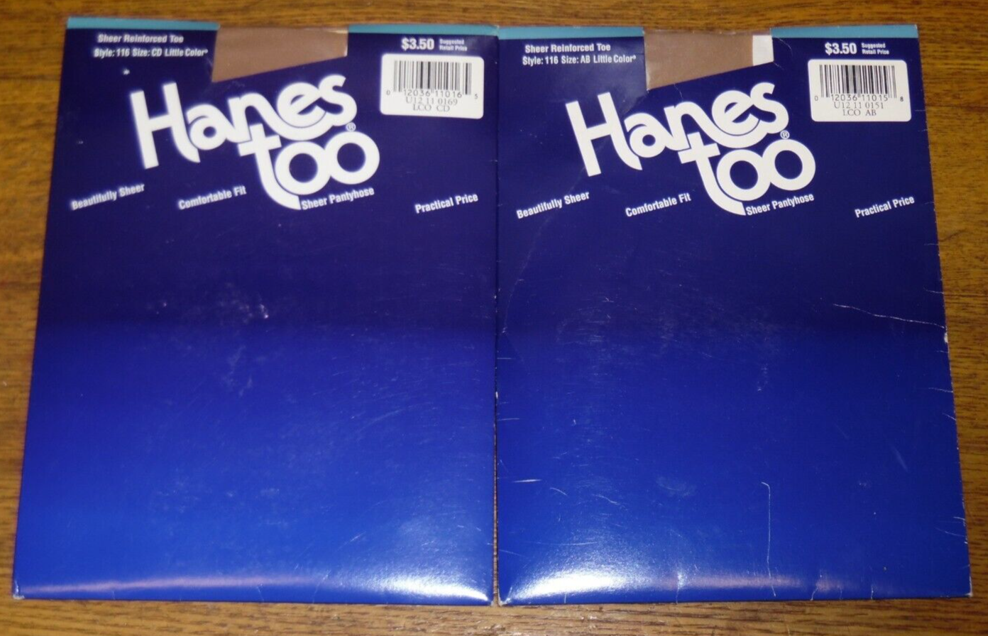 (2) Unused 1994 Hanes Too Sheer Reinforeced Toe Pantyhose 116 AB CD ...