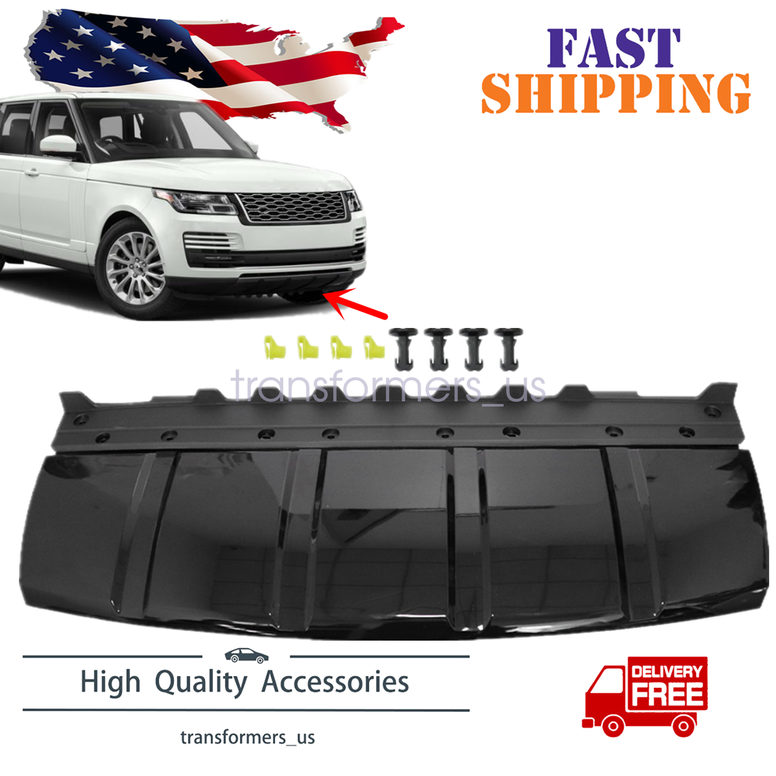Front Bumper Skid Plate Trim For Land Rover Range Rover 2018-2020 Black ...