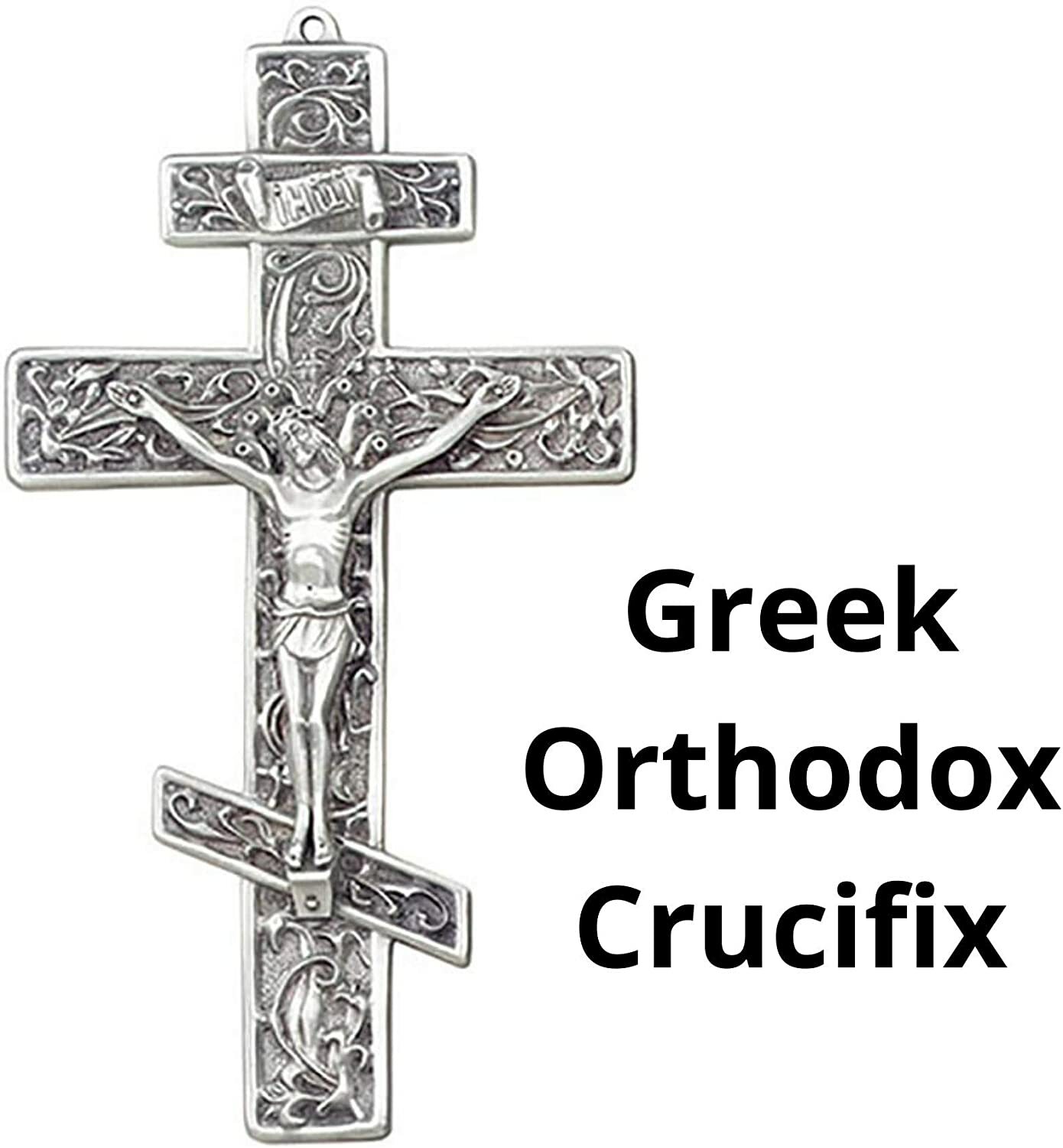 Pewter Filigree Greek Orthodox Three Bar Cross Crucifix for Home Decor ...