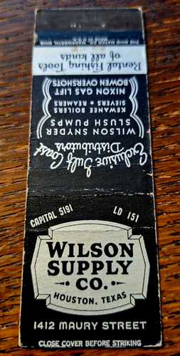 Vintage Matchbook: Wilson Supply Co, Houston, TX | eBay