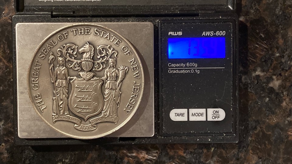 Big! FINE SILVER .999 NEW JERSEY BULLION MEDALLION 135.9g. 2.5 ...