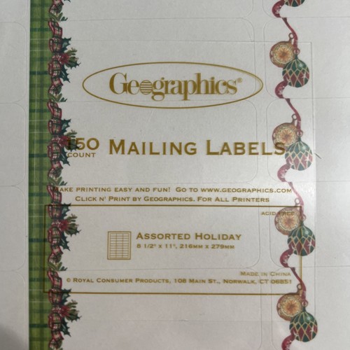 Geographics 150ct Mailing Labels Acid Free Assorted Holiday Christmas 1 ...