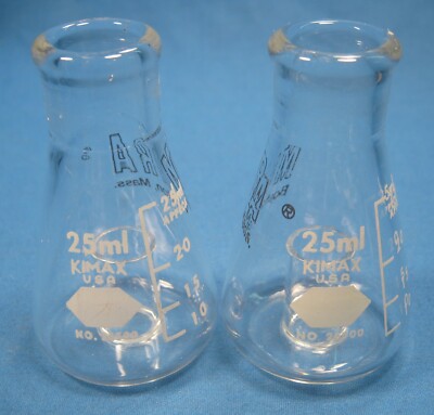 MRA/KIMAX 25 ML ERLENMEYER FLASKS WITH CENTER CUP X2 FREE SHIPPING C | eBay