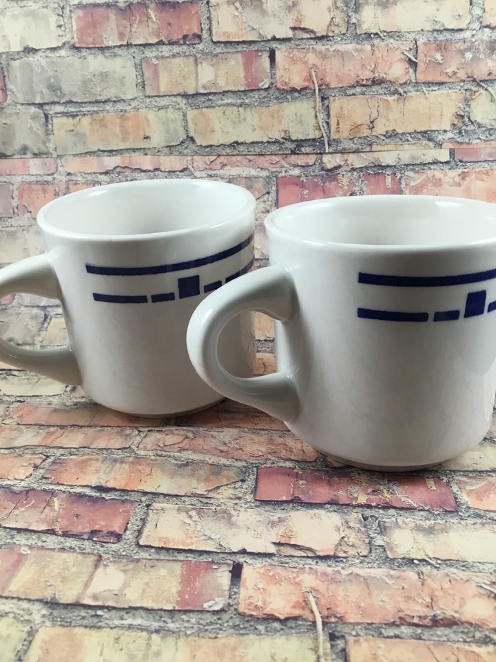 Restaurant Ware Mugs Brazil White Blue Geometric Set 2 Mugs excellent ...